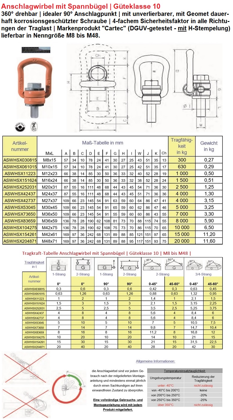 Anschlagwirbel | Güteklasse 10 | mit Spannbügel | CARTEC