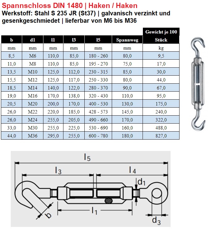 Spannschloss DIN 1480 | Haken / Haken
